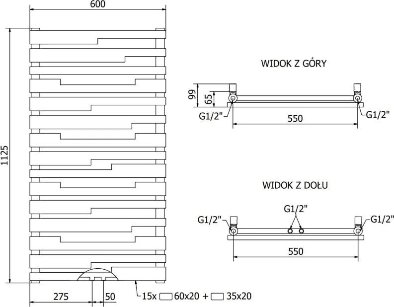 Mexen Provo dekorativní radiátor 1125 x 600 mm, 799 W, černý - W209-1125-600-00-70
