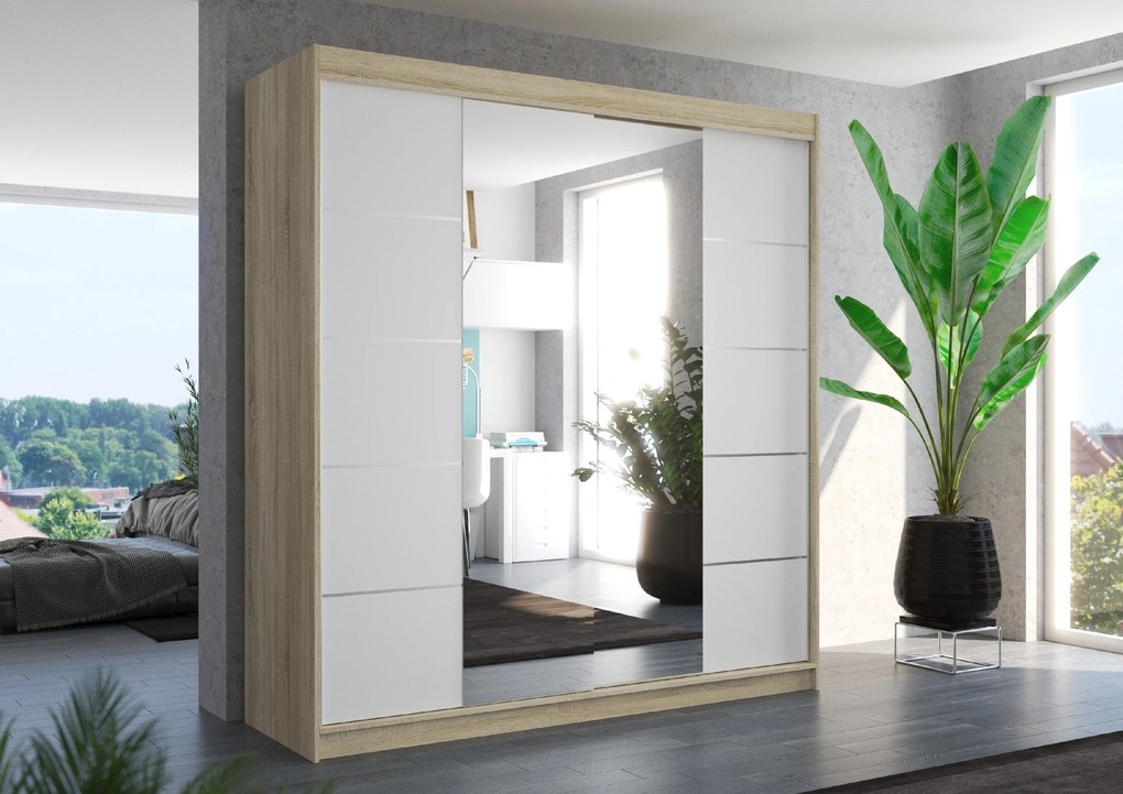 ADRK Furniture Skříň s posuvnými dveřmi a zrcadlem DALMATIA 200 ADRK-SW-DAL-SW-200