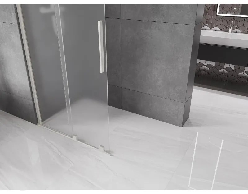 Mexen Velar, sprchová zástěna s posuvnými dveřmi Walk-in 75 x 200 cm, 8mm sklo námraza, broušená ocel, 871-075-000-33-97