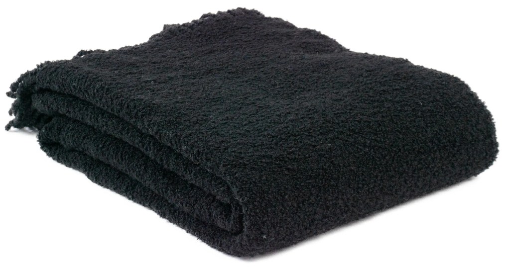 Kampol Bukle deka z merino vlny 140x200 černá s třásněmi