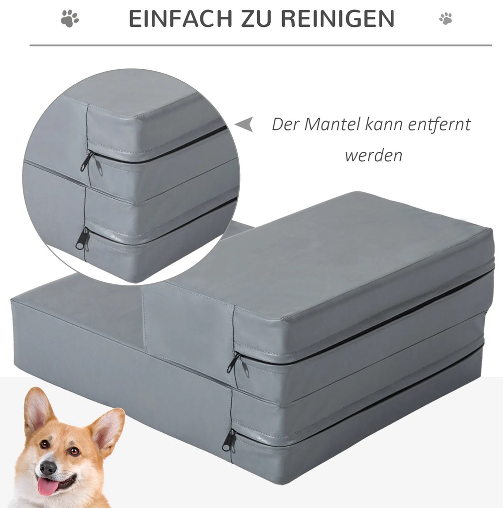 PawHut pet schody skládací dvoustupňová podložka pro psy a kočky šedá L45xW39xH20 cm ideální pro malá zvířata