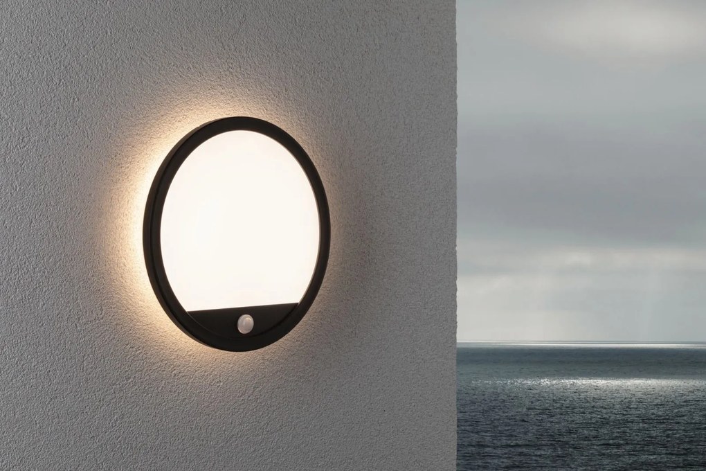 P 94664 LED venkovní panel Lamina vč. pohybové čidlo IP44 kruhové 280mm 3000K 14,5W 230V černá umělá hmota - PAULMANN