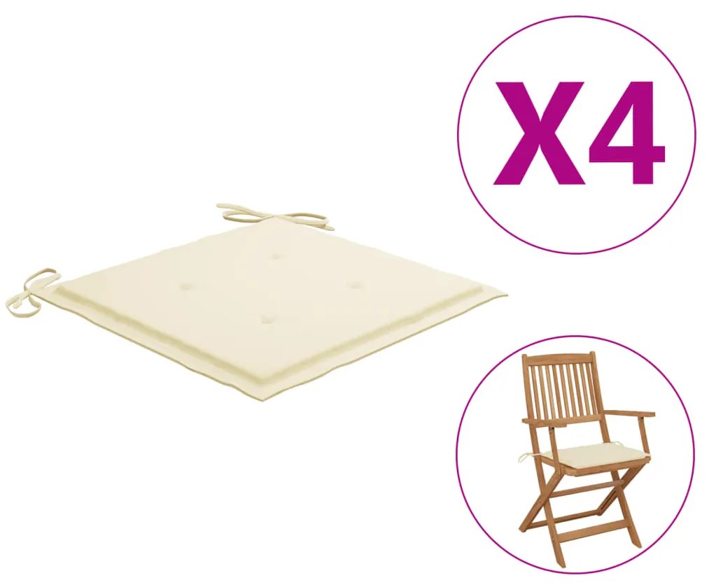 47590 vidaXL Podušky na zahradní židle 4 ks krémové 40 x 40 x 3 cm