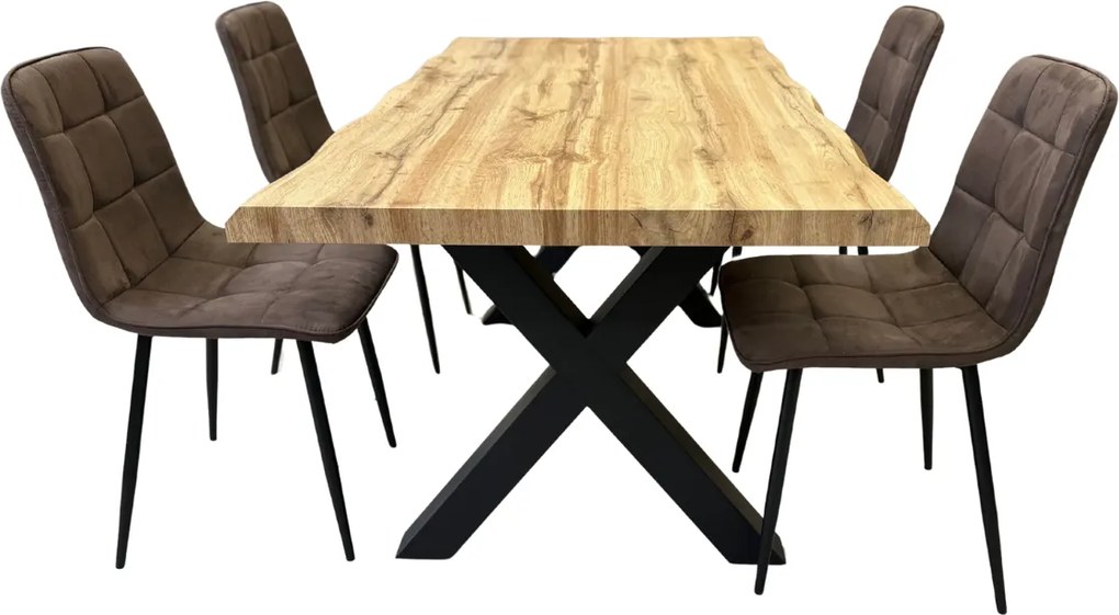 Vikio Jídelní set pro 4 osoby 140x90 cm dub-hnědá samet VJS214-4H-S