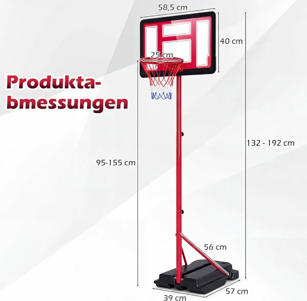 Costway Dětský basketbalový koš 95-155 cm výškově nastavitelný basketbalový
