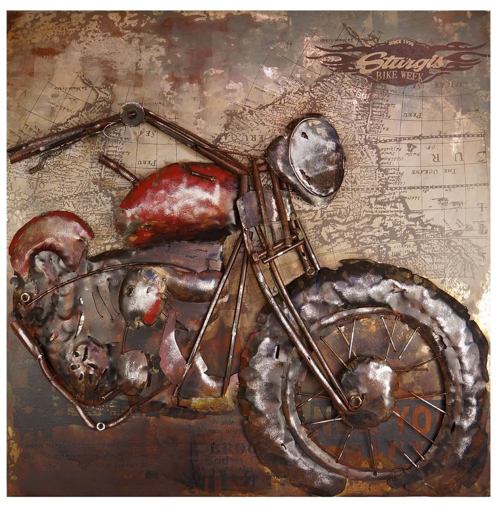 Kovový nástěnný obraz Motocykl RED - 100*9*100 cm