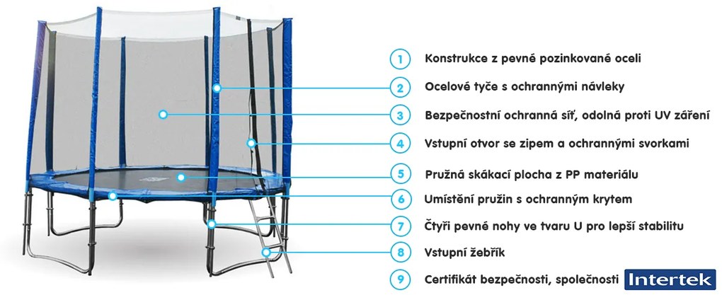 Dětská trampolína 305 s ochrannou sítí, žebřík + krycí plachta ZDARMA