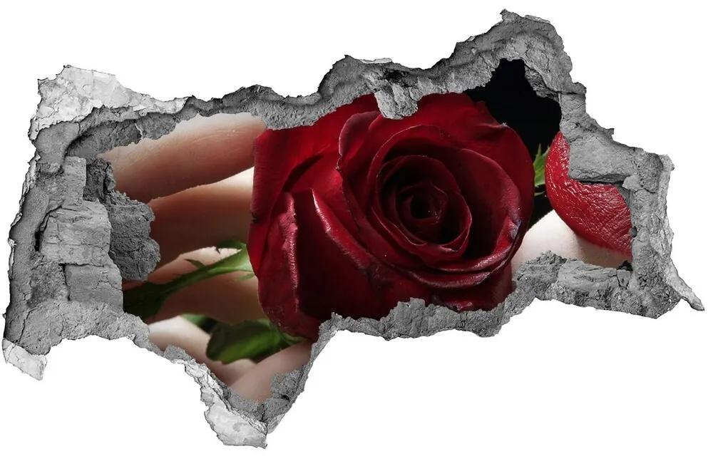 Wallmuralia Fotoobraz díra na stěnu Žena s růží 95x73 cm