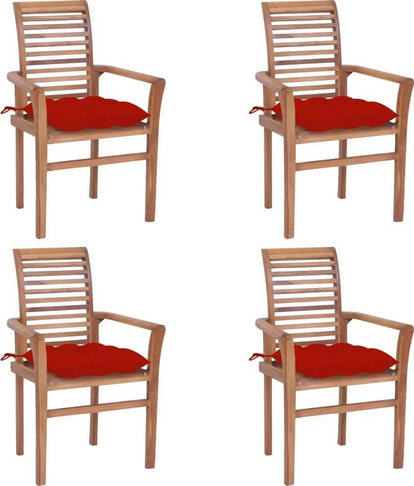 vidaXL Jídelní židle 4 ks podušky masivní teak [3062648] Barva: Červená