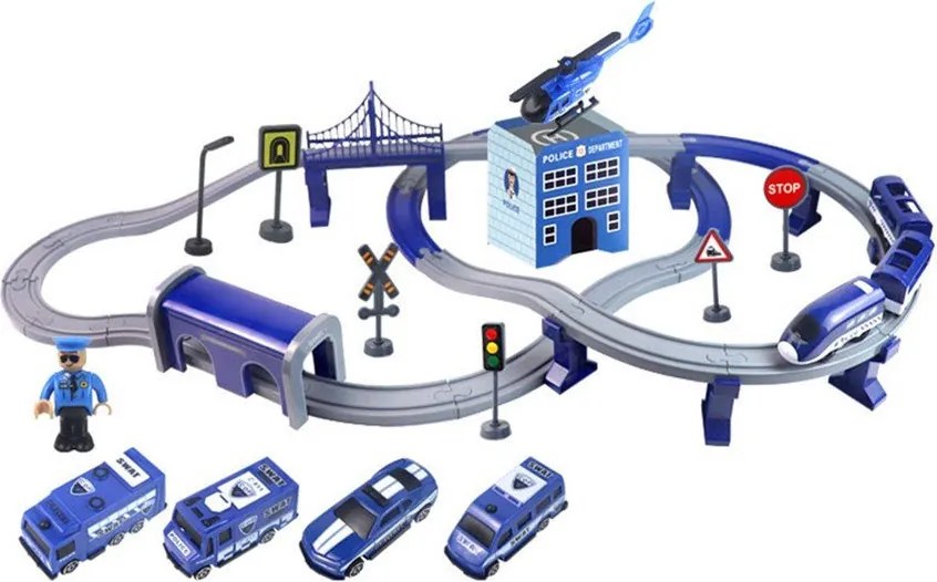 LEAN Toys Souprava městský policejní vlak modrý 203 km/h