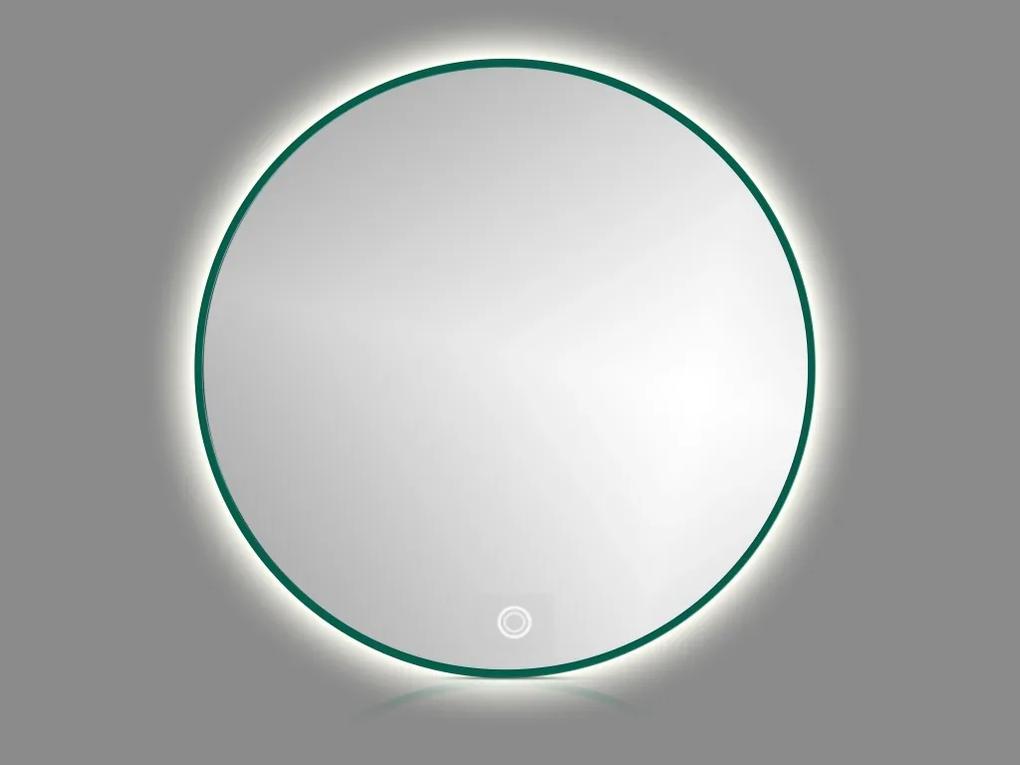 In-Design Zrcadlo RoundLine backlight - zelený matný rám, s LED osvětlením Vypínač: S vypínačem, Průměr zrcadla (mm): 600