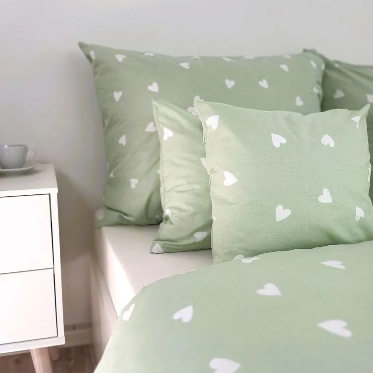 Bavlněné ložní povlečení SRDÍČKA MINT