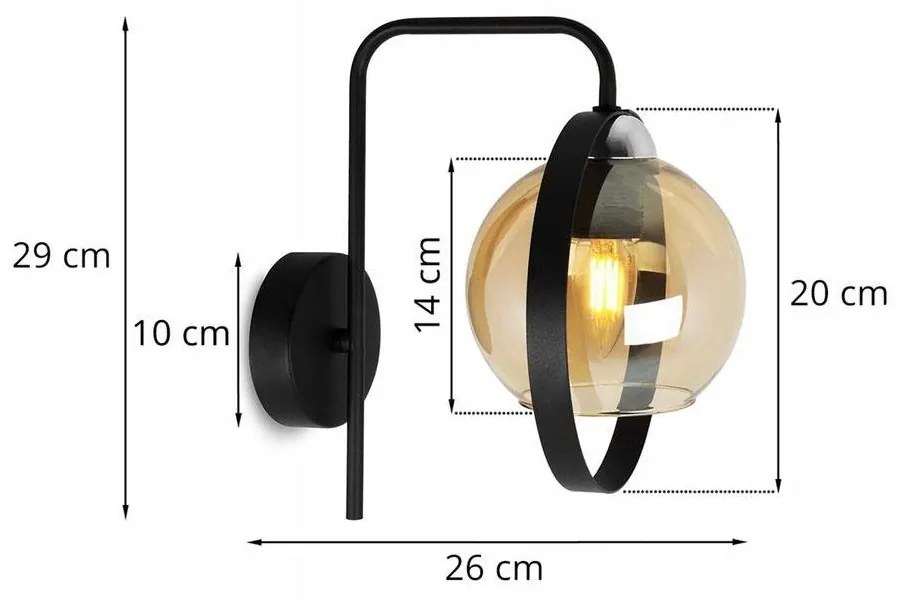 Nástěnné svítidlo Haga Ring, 1x medové skleněné stínítko (výběr ze 3 barev uchycení)
