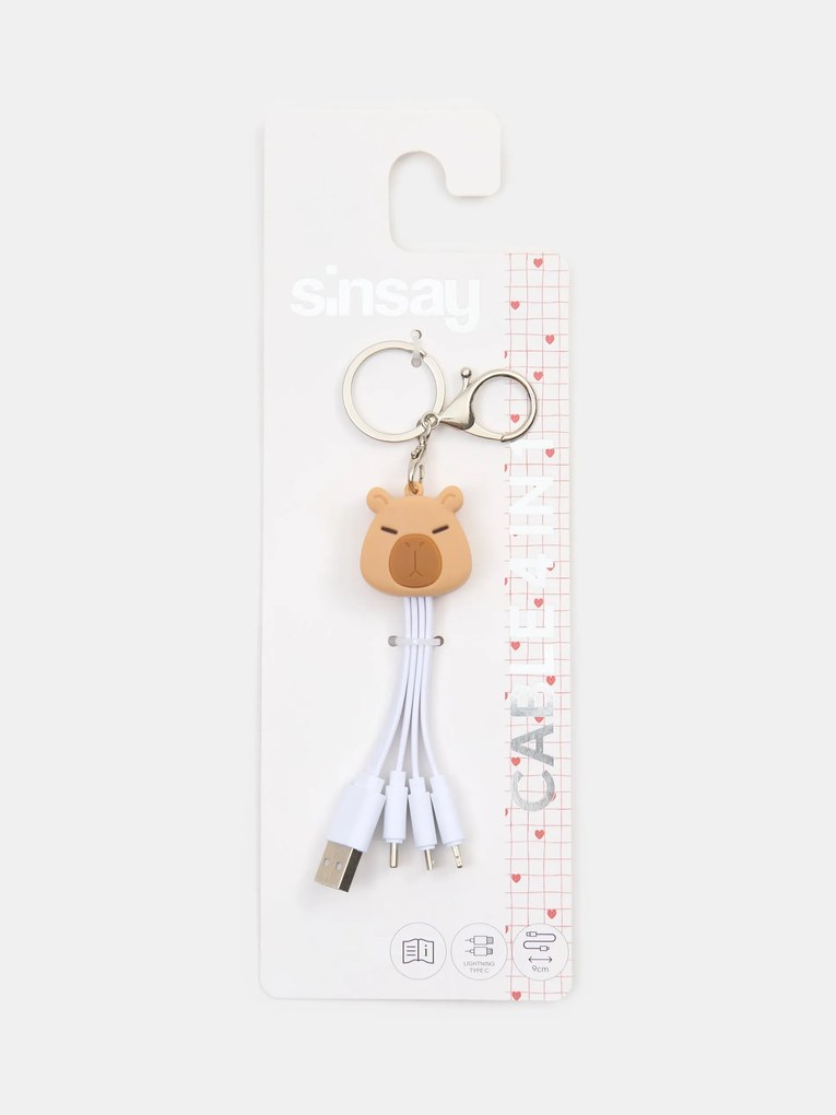 Sinsay - Klíčenka s 3v1 USB kabelem s motivem kapybary - hnědá
