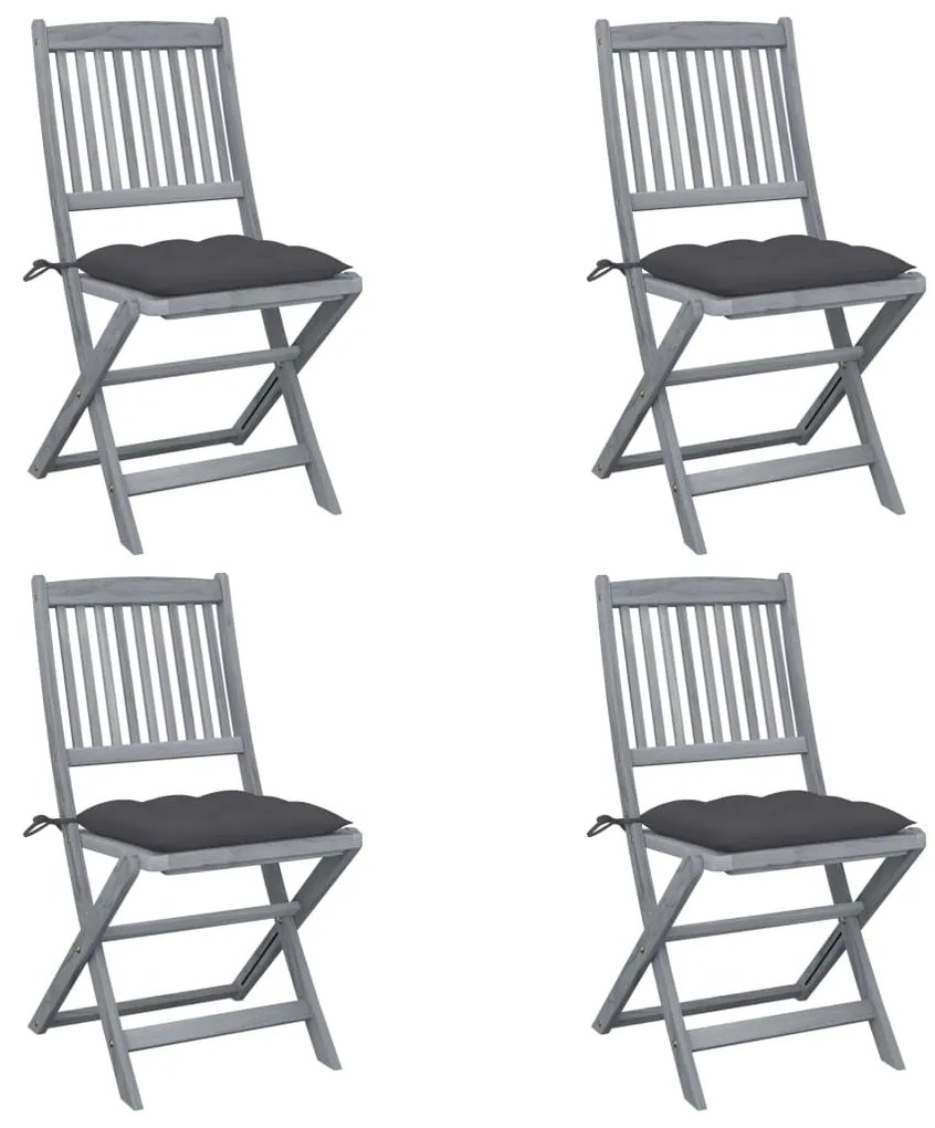 3064578 vidaXL Skládací zahradní židle s poduškami 4 ks masivní akáciové dřevo