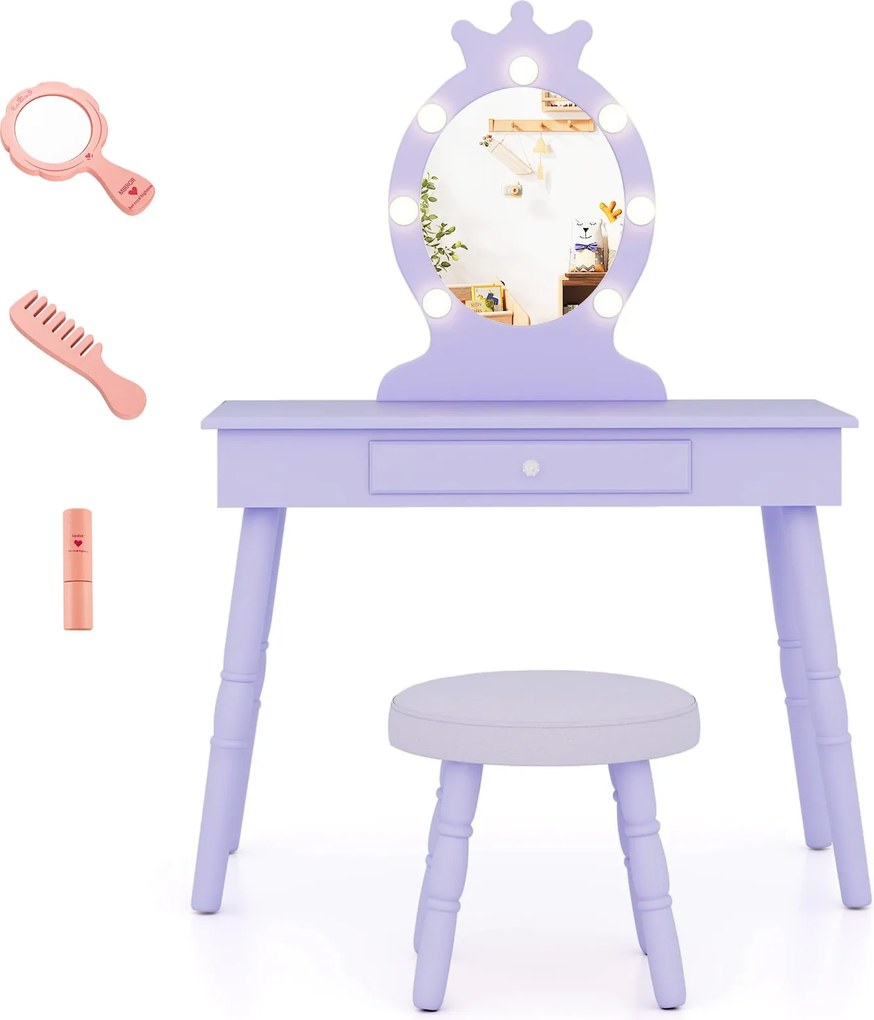 Costway 2v1 Princess toaletní stolek s odnímatelným zrcadlem