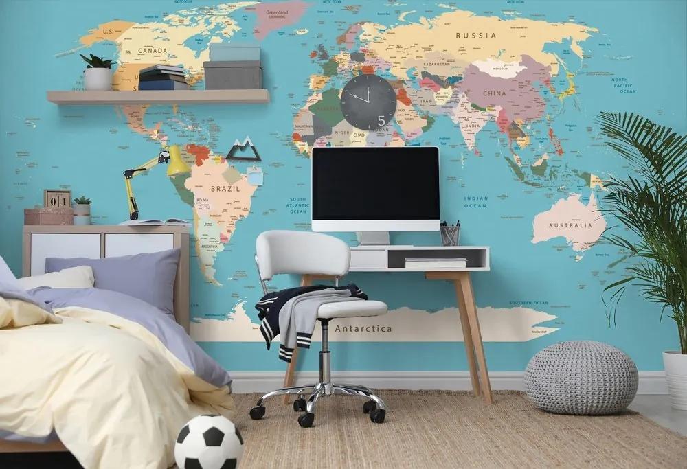 Samolepící tapeta mapa světa s názvy - 300x200 cm