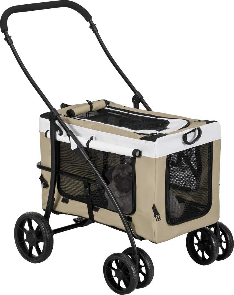 Kočárek pro psy Pet buggy Kočárek pro psy, skládací, odnímatelný košík, 81 x 58 x 97,5 cm, černá+khaki+bílá