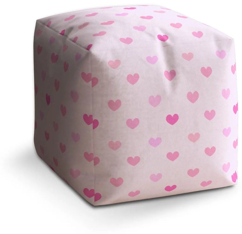 Sablio Taburet Cube Růžové srdce: 40x40x40 cm