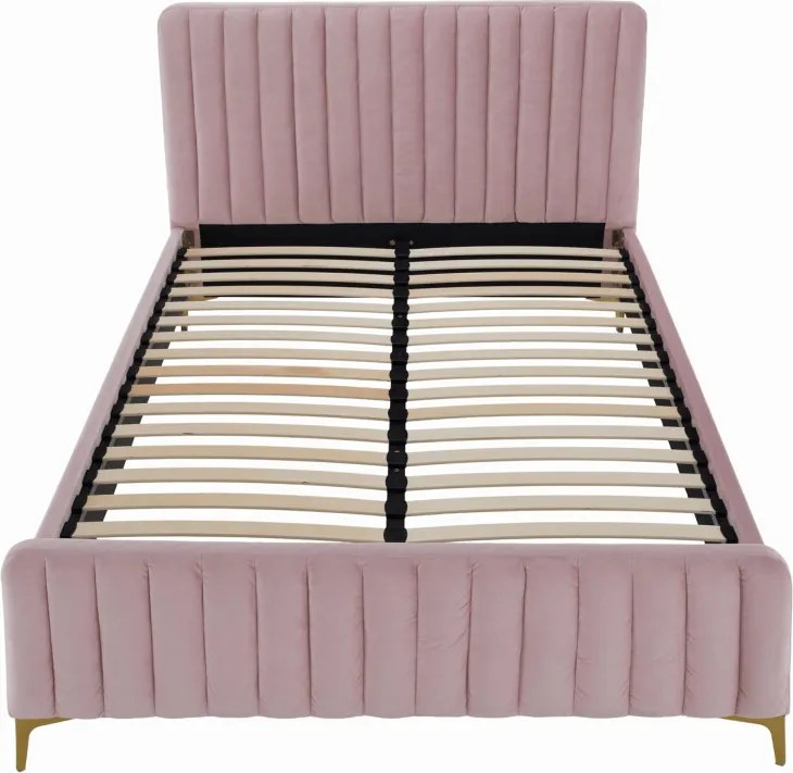 Čalouněná postel KAISA 140x200, růžová Velvet / zlatý chrom Kondela 0000264347