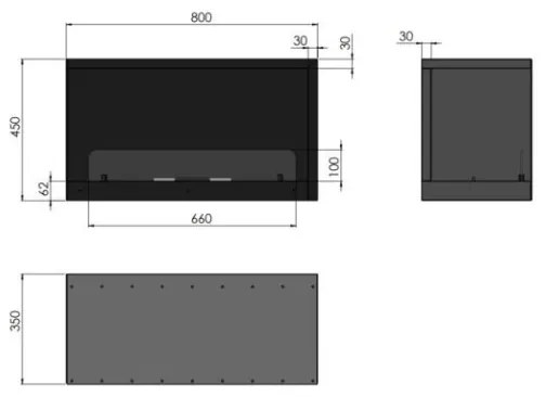InFire - Rohový BIO krb 80x45 cm  3kW černá