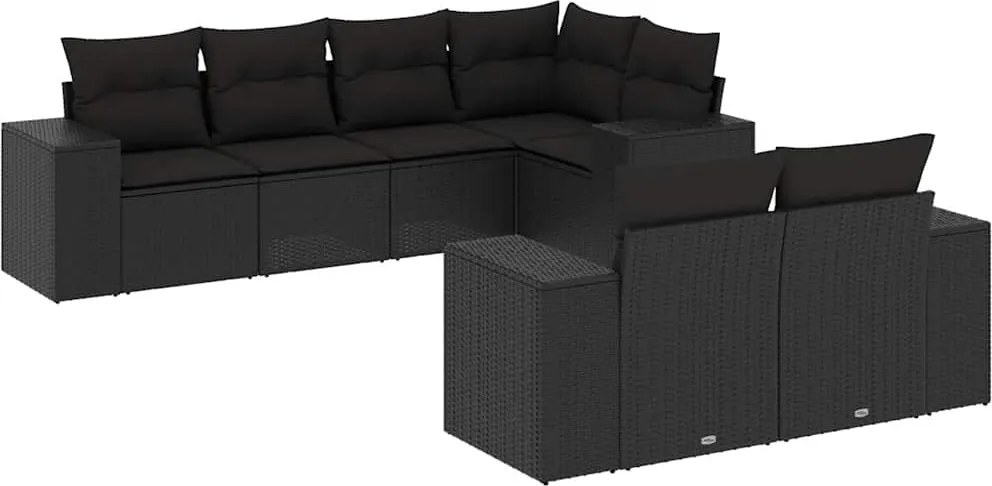 7dílná zahradní sedací souprava s poduškami černá polyratan 3222804