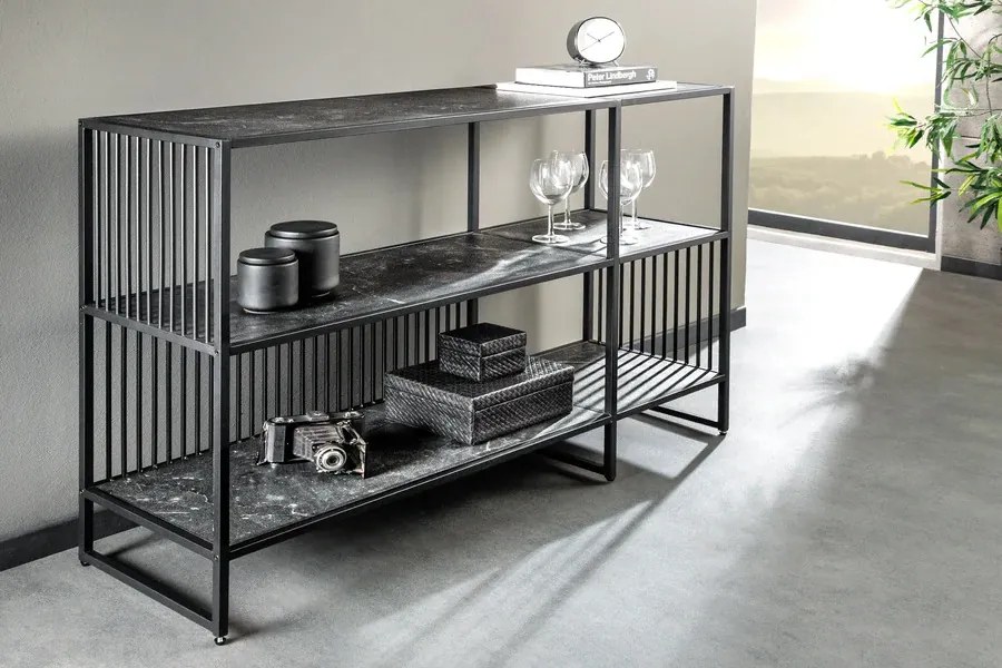 Designový regál Haines 120 cm vzor antracitový mramor
