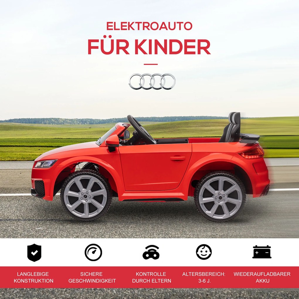 HOMCOM Dětské elektrické autíčko Dětské autíčko na dálkové ovládání, MP3, pro 3-6 let, PP, červené, 102x60x44 cm| Aosom