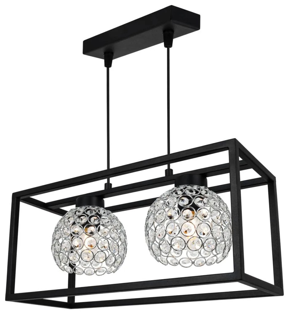 Závěsné svítidlo Crystal Cage, 2x stříbrné křišťálové stínítko v kovovém rámu
