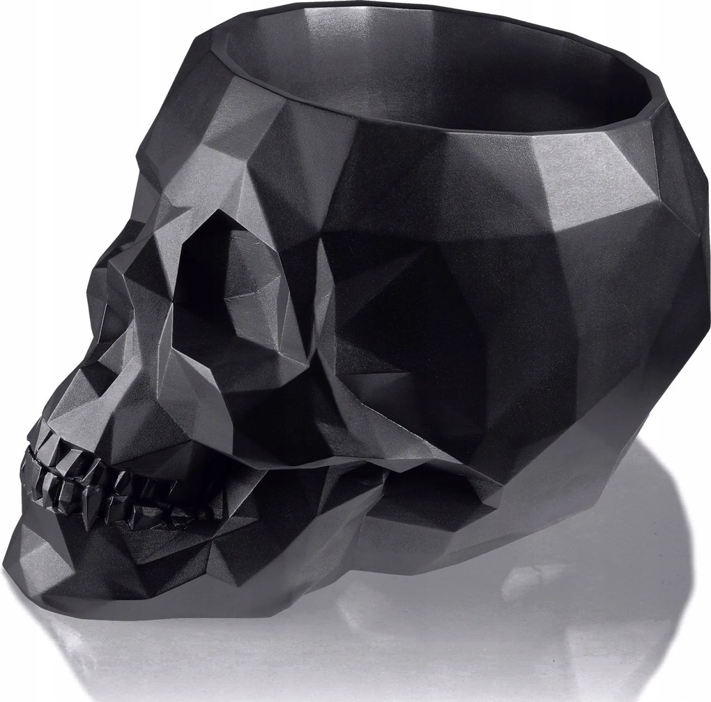 Květináč Skull Low-Poly Black Metalic Poli 11 cm