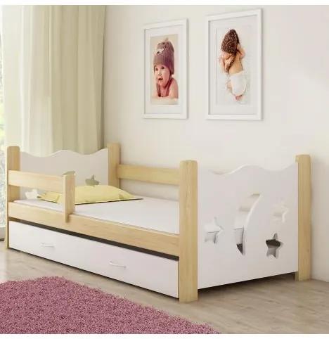 Dětská postel ACMA III bílá/dřevo 160x80 cm + matrace zdarma