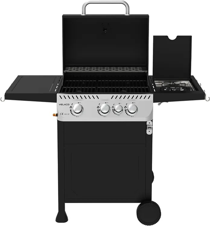 Velaco Plynový BBQ gril s boční plotýnkou, poličkou a krycí plachtou - APOLLO-B, 3+1 hořák