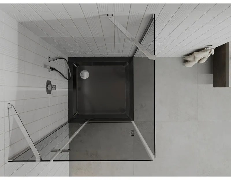 Mexen Roma, sprchový kout s křídlovými dveřmi 80 (dveře) x 80 (stěna) cm, 6mm šedé sklo, chromový profil + slim sprchová vanička černá + chromový sifon, 854-080-080-01-40-4070