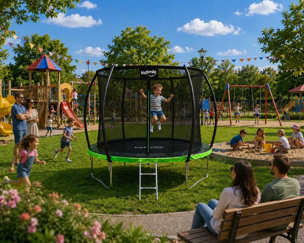 TRENDIE Trampolína s vnitřní sítí 252 cm zelená + žebřík