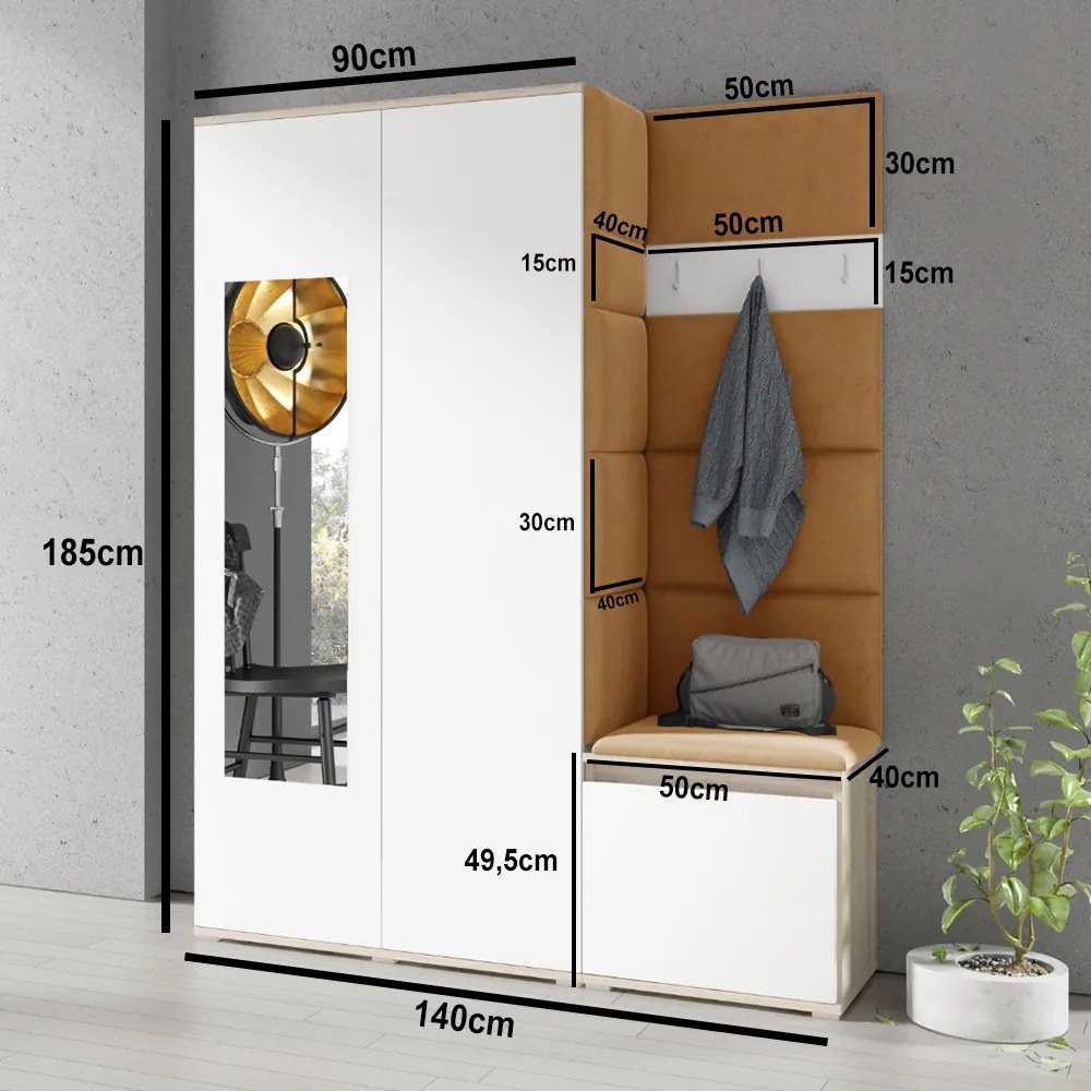 Eka Předsíňová stěna s čalouněnými panely Trinity 11 - Sonoma / Hnědá 2307