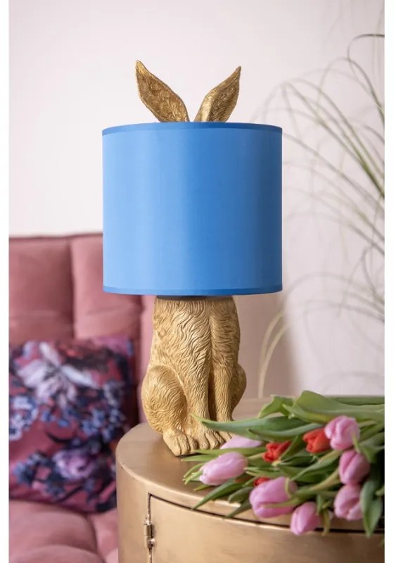 Zlatá stolní lampa králík s modrým stínidlem Konijn