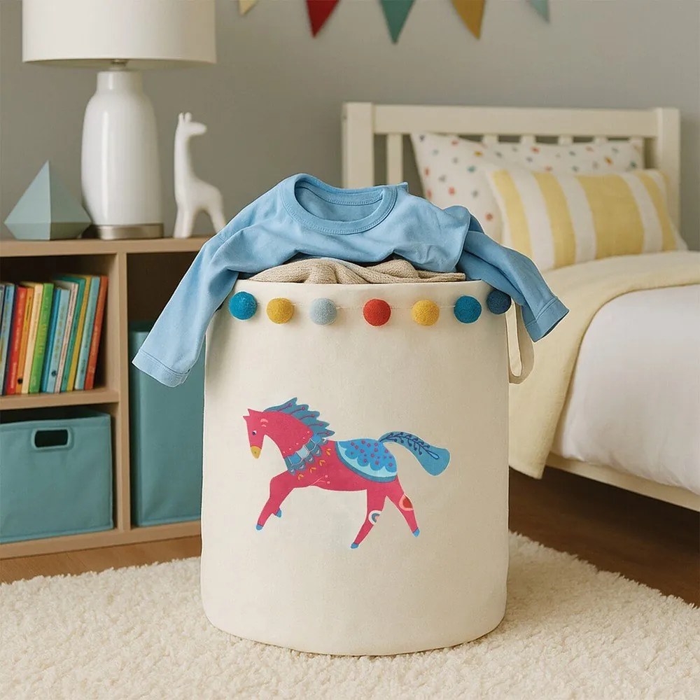 Bílý látkový dětský koš na hračky ø 38x48 cm Mimo Eclectic Horse – Premier Housewares