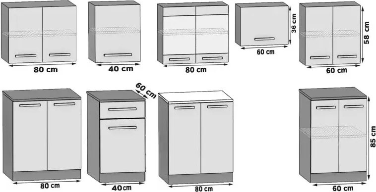 Kuchyňská linka Belini 320 cm šedý lesk
s pracovní deskou Julia INF JULIA/0/WT/S/0/B1