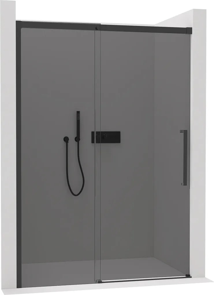 CERANO - Sprchové posuvné dveře Lantono L/P - 8 mm - Soft-Close - černá matná, grafitové sklo - 100x195, CER-8050BD7235