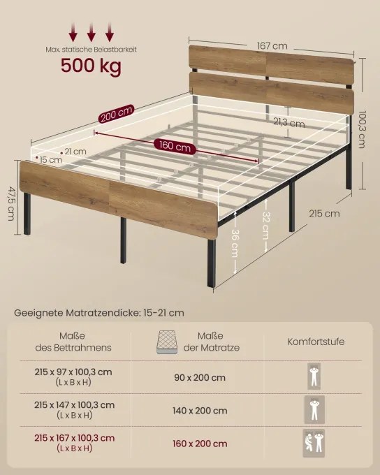 Kovová manželská postel s LED osvětlením 160 cm RMB105HC01