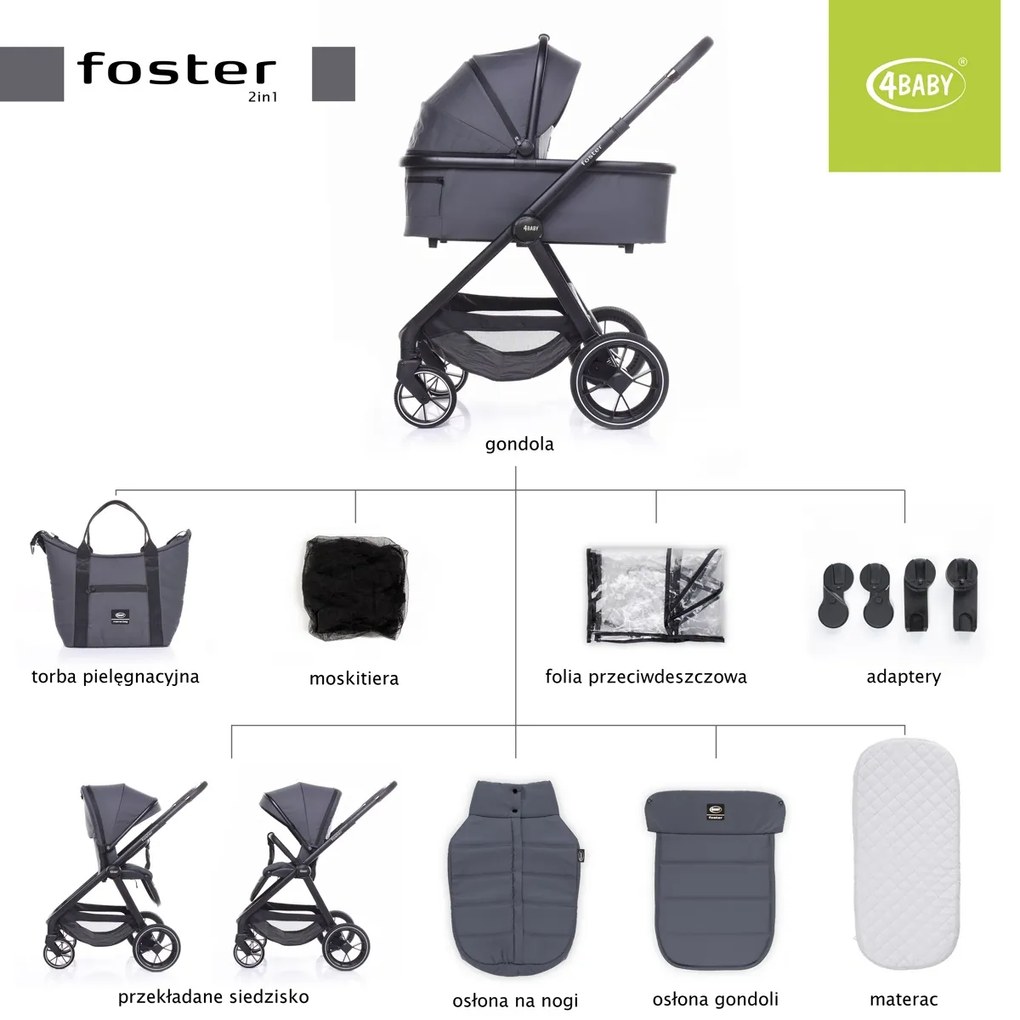 4Baby Kočárek 2v1 FOSTER  grafit