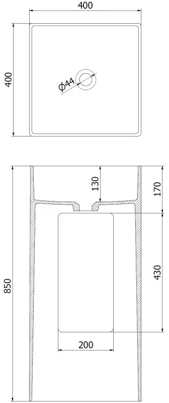 Mexen Xola-1, volně stojící umyvadlo z konglomerátu 40x40x85 cm, bílá matná, 26594000