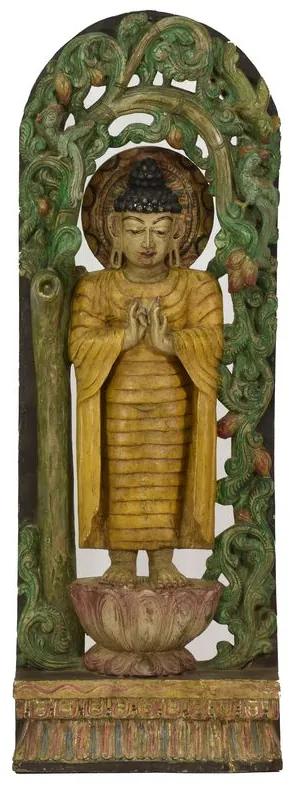 Sanu Babu Dřevěná socha Buddha z jižní Indie, rain tree wood, 38x10x108cm