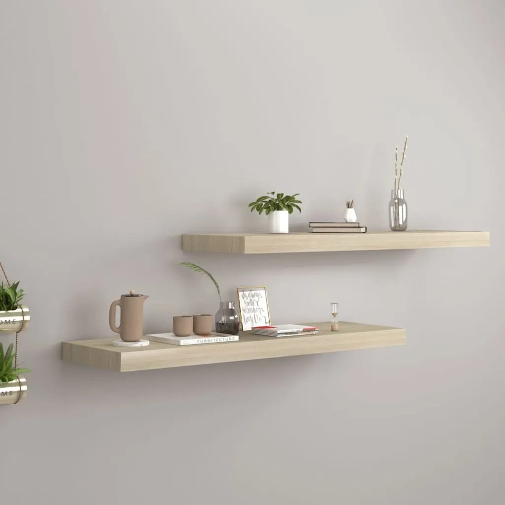 Plovoucí nástěnné police 2 ks dub 80 x 23,5 x 3,8 cm MDF 323878