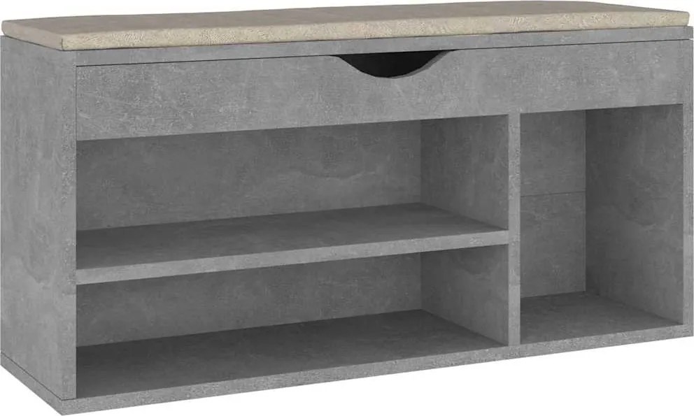 Lavice s botníkem a poduškou betonově šedá 104x30x49cm kompozit 326754