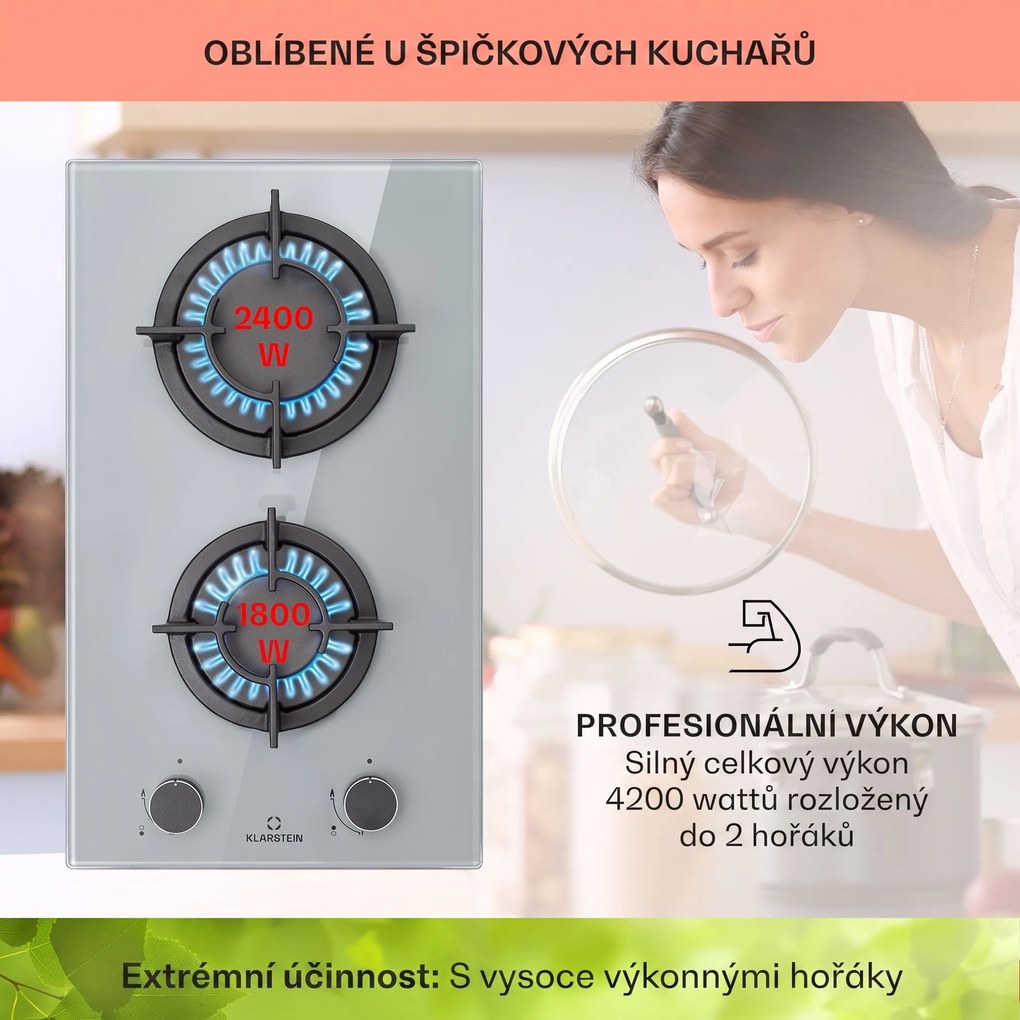 Klarstein Firetale plynová varná deska 2 hořáky, hliníkový hořák, zemní plyn/propan, včetně hadice a redukčního ventilu