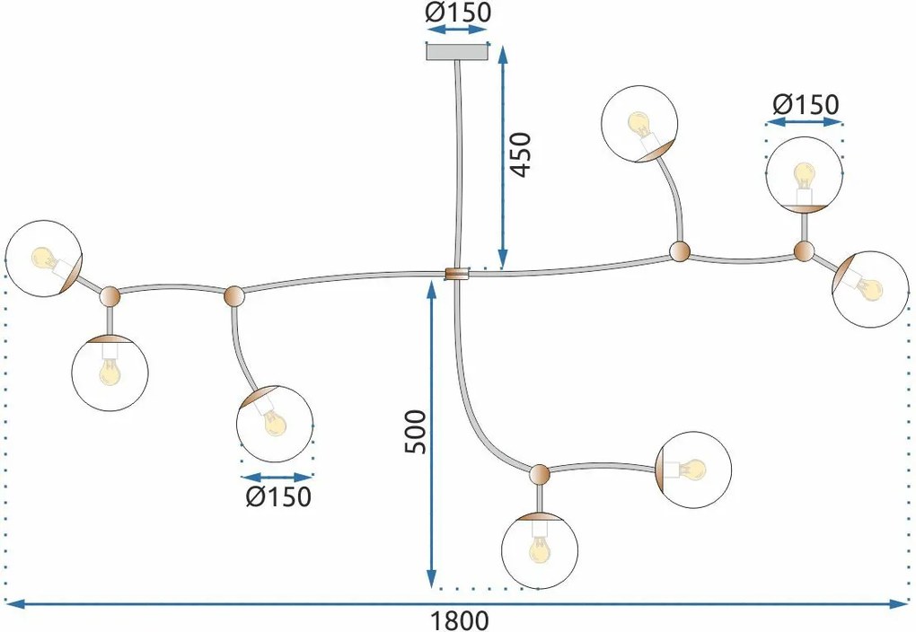 Toolight Toolight, stropní svítidlo 8xG9 APP1673-8CP, černá-zlatá, OSW-05869