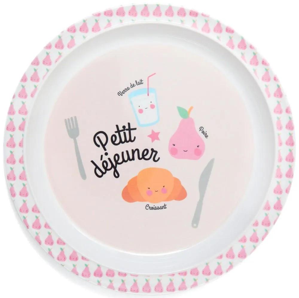 EEF lillemor Dětský melaminový talířek Petit déjeuner Pink, růžová barva, melamin