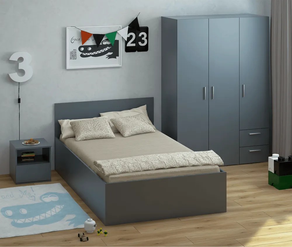 Postel s kovovým roštem a úložným prostorem, 120x200, grafit, DOLI