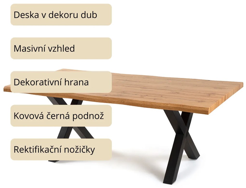 Vikio Jídelní stůl 160x90 dekor dub kovové nohy VJS100D-160